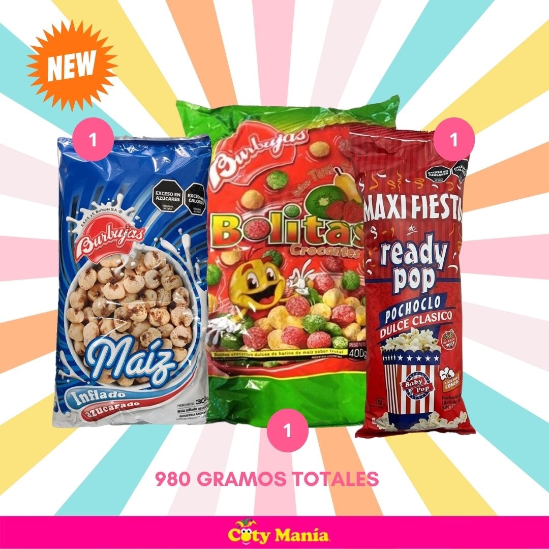 Coty Manía | Combo Snack 5 Dulces (Puflito + Pochoclo + Maiz Inflado) x 1